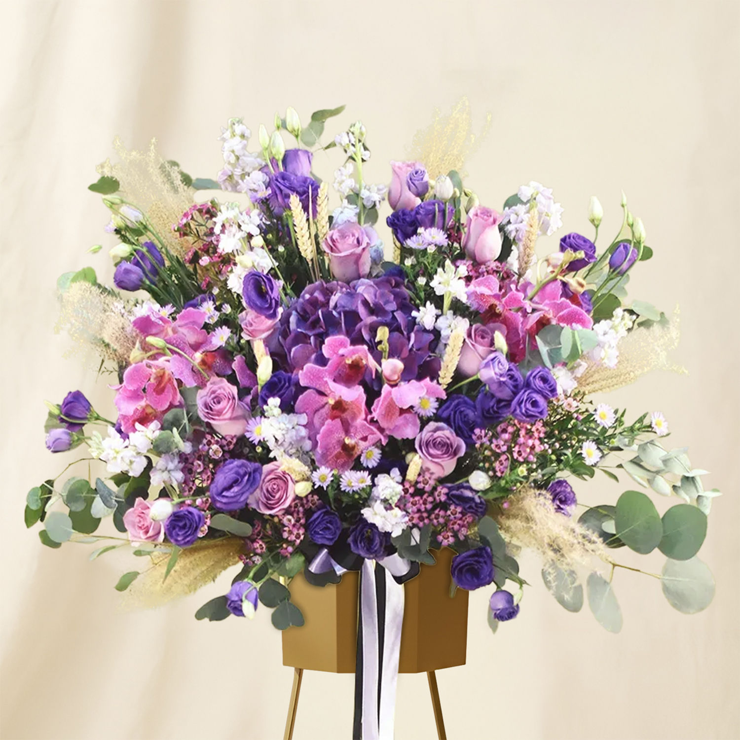 Mesmerising Purple & Pink Flowers Tripod Stand Delivery in Singapore ...