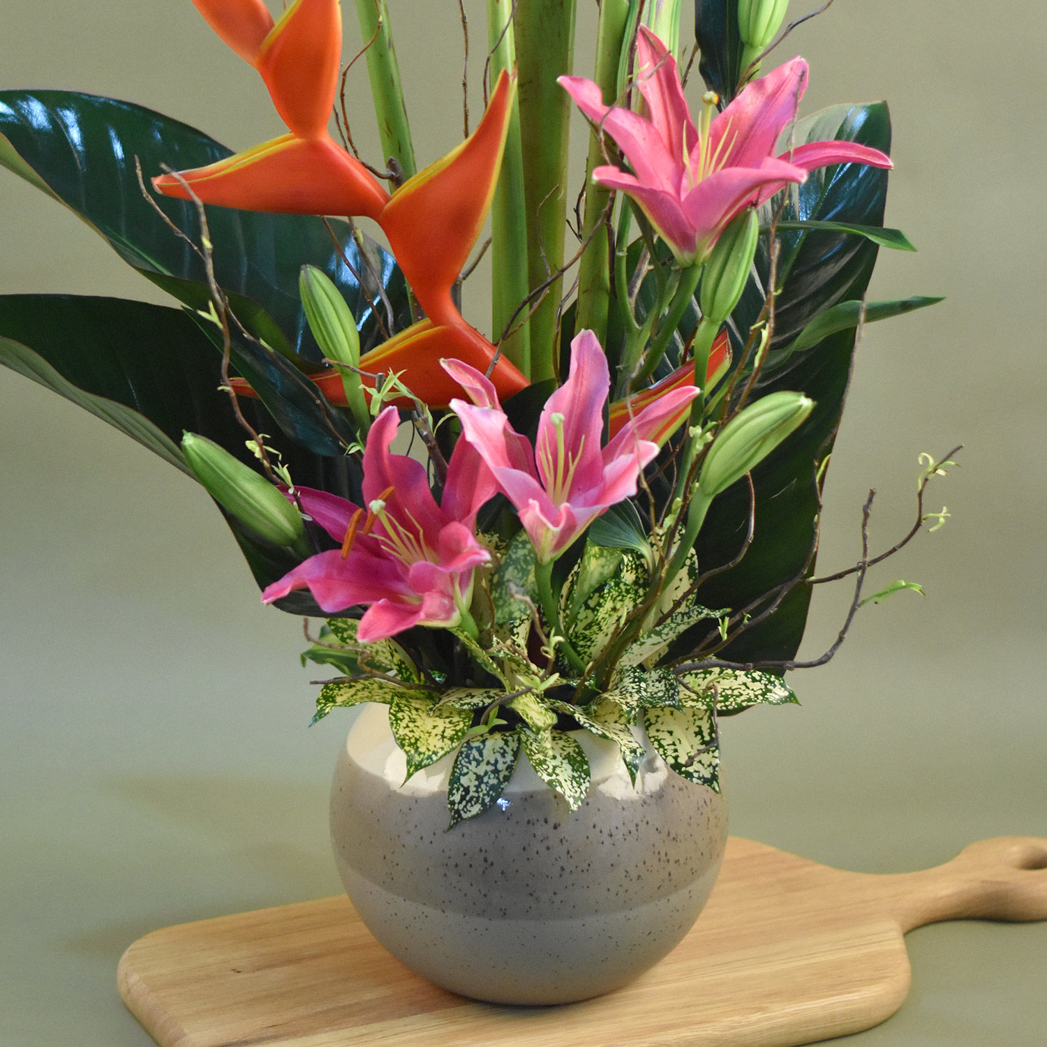 Pink Lily & Japanese Bamboo Designer Pot Delivery in Singapore - FNP SG
