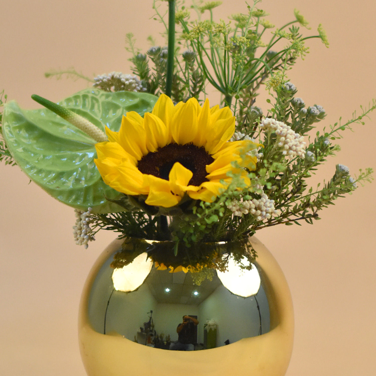 Sunflower & Green Anthurium Fish Bowl Vase Delivery in Singapore - FNP SG
