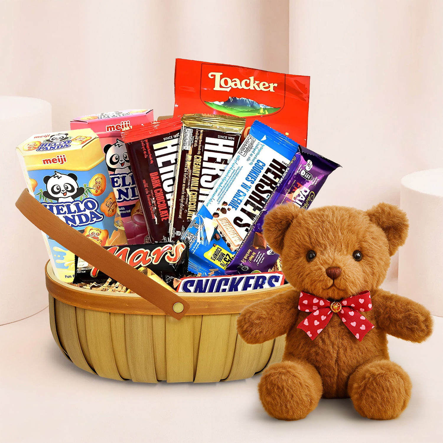 Choco Load Wooden Basket With Teddy Delivery in Singapore - FNP SG
