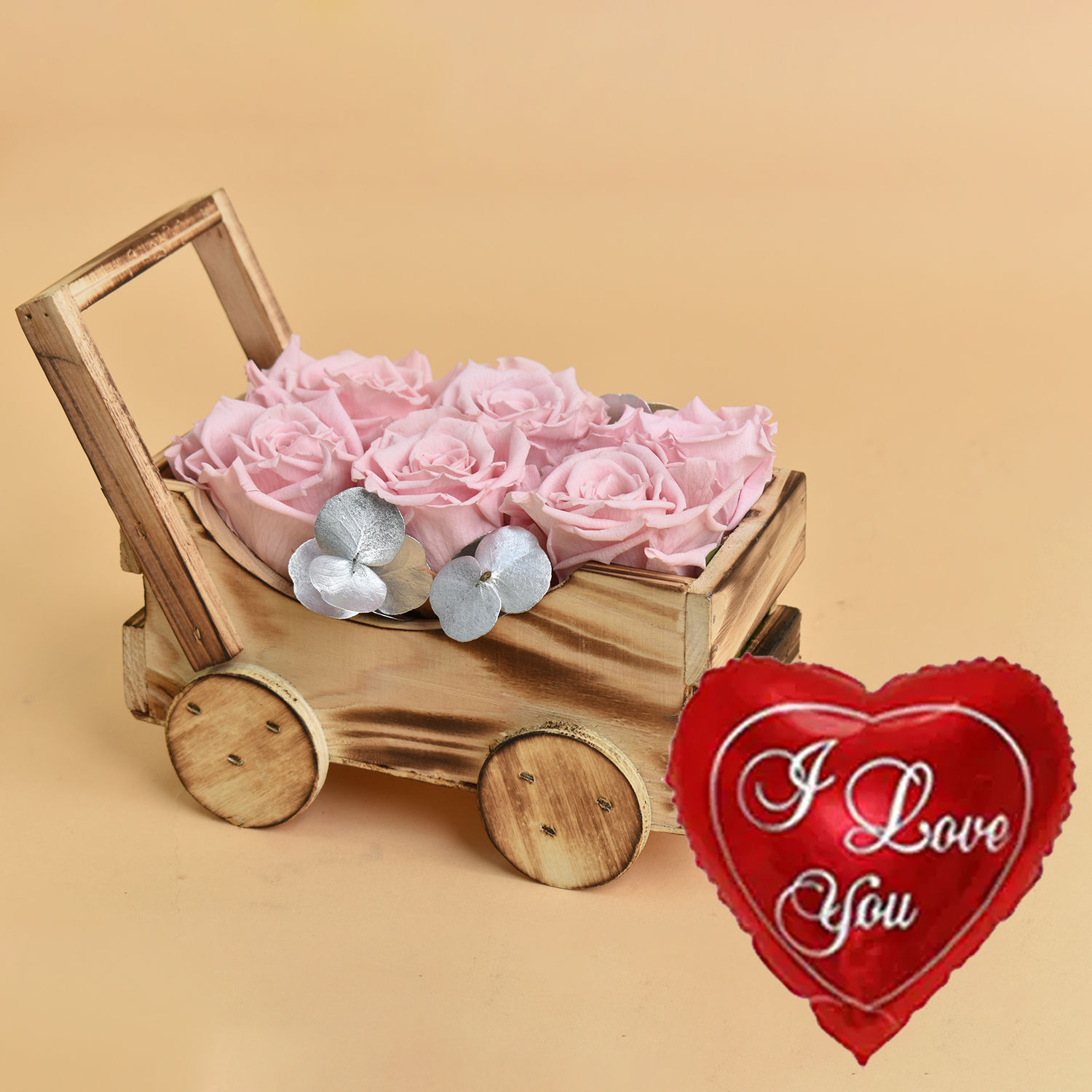 Lovely Forever Roses In a Cart For Valentine With I Love You Balloon ...