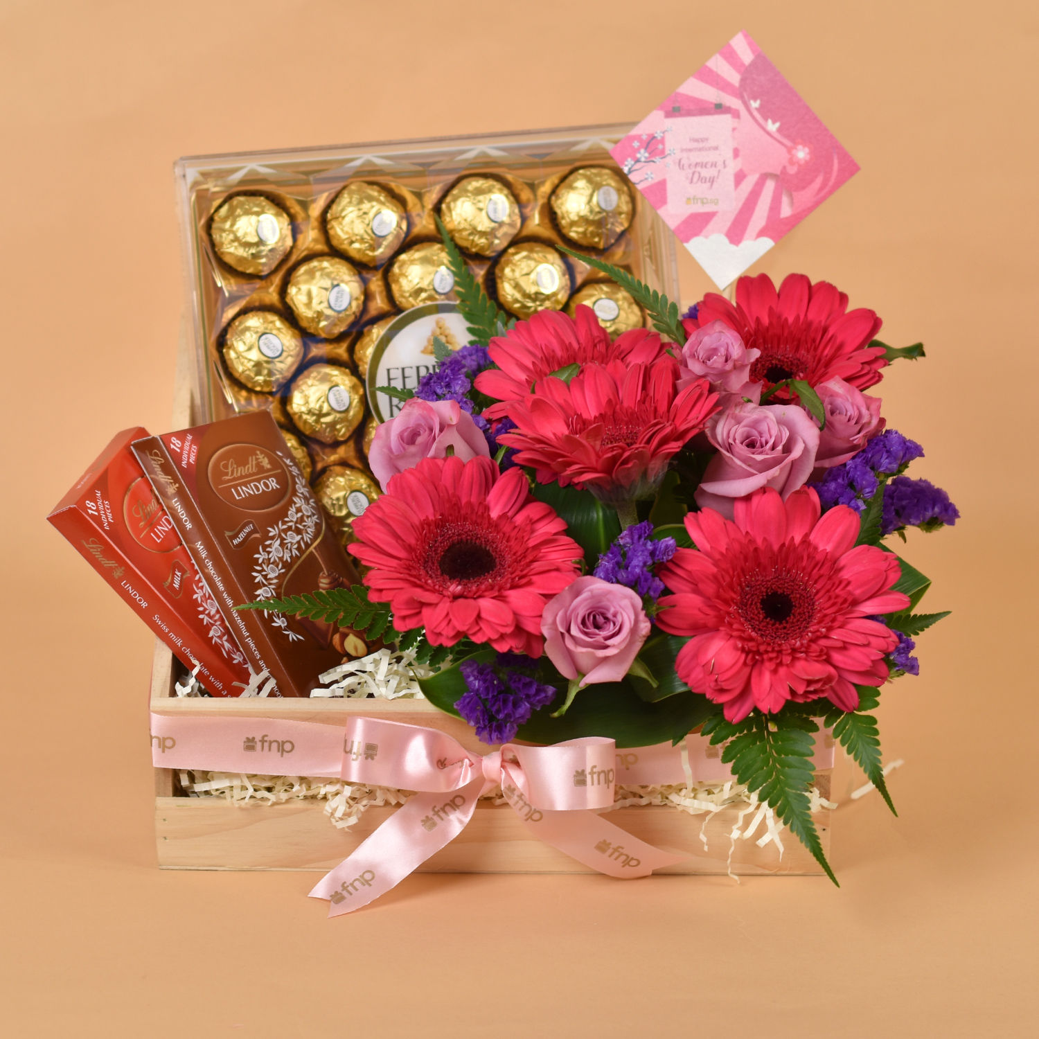 Flowers & Chocolates Wooden Crate Hamper for Women's Day Delivery in ...