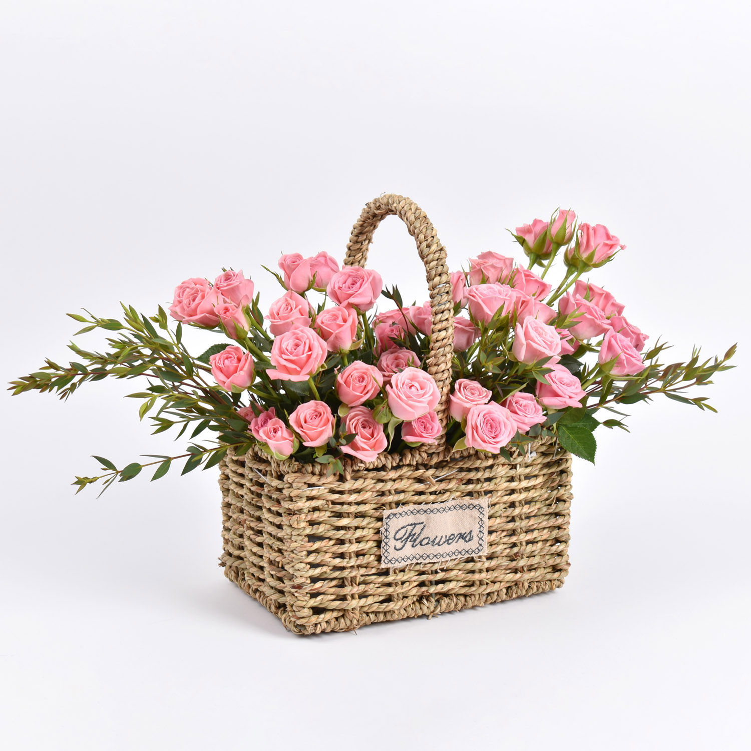 Pink Spray Rose in Small Basket Delivery in Singapore - FNP SG