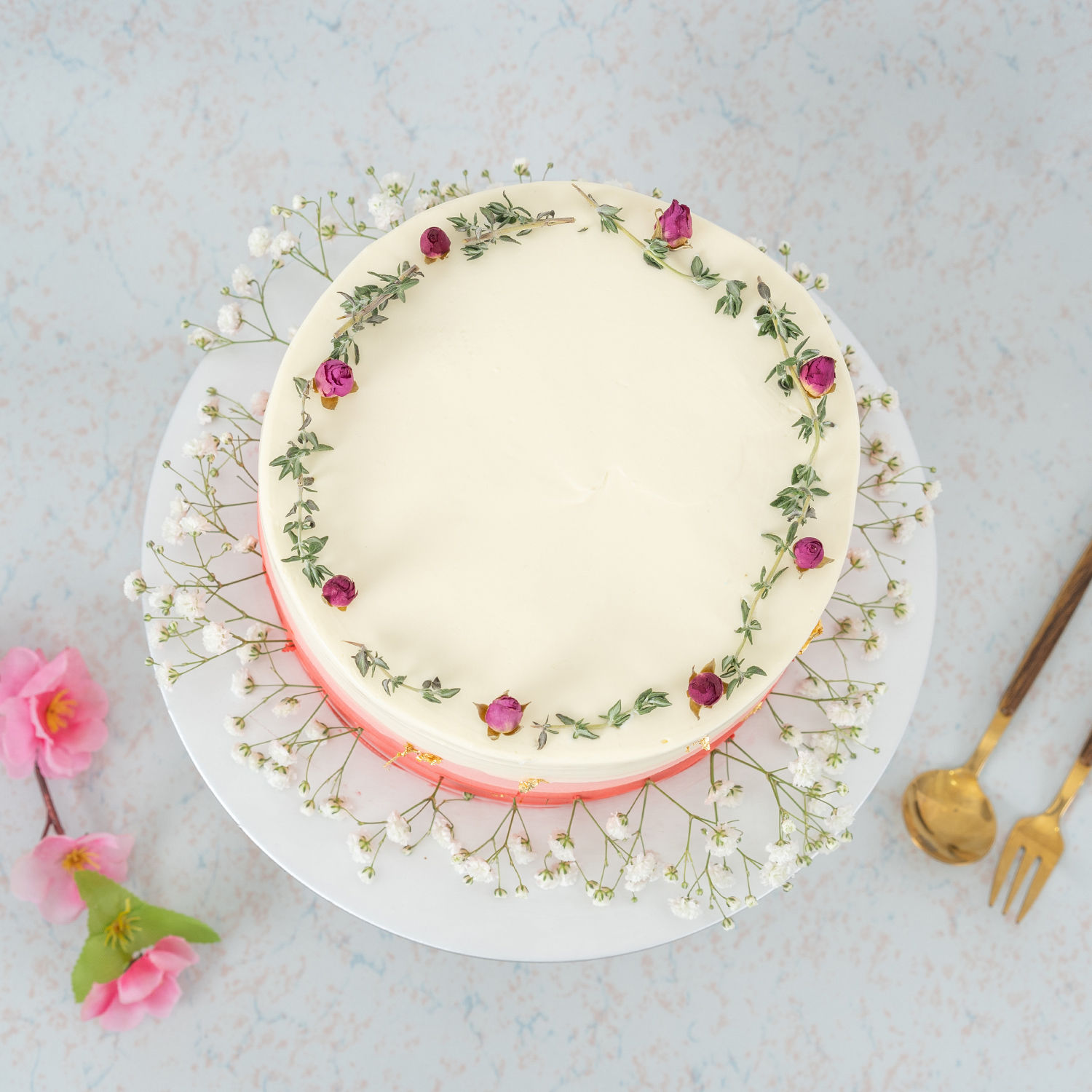 Ombre Pink Baby Breath Rose Lychee Cake 6 inch Delivery in Singapore ...