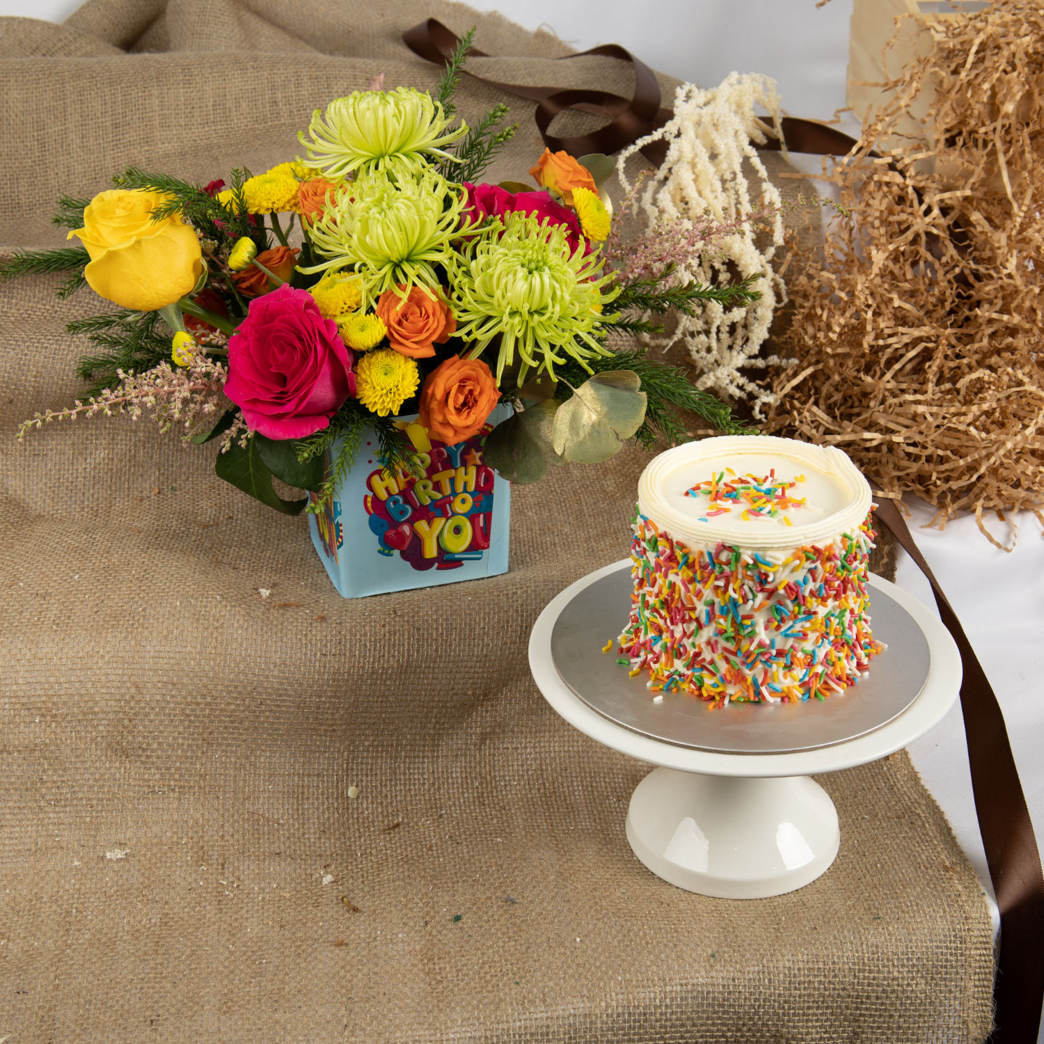 Estatic Birthday Flowers Vase and Cake Bundle Delivery in Singapore ...