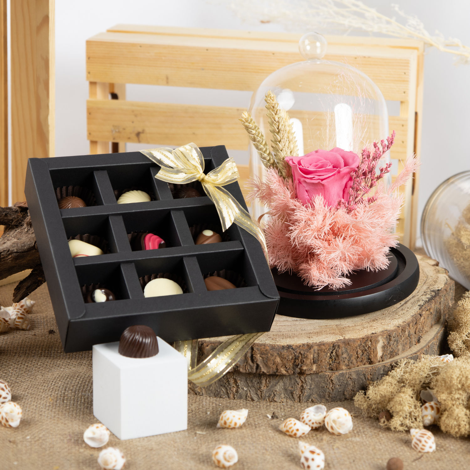 Pink Forever Rose With Assorted Chocolate Box Delivery in Singapore ...