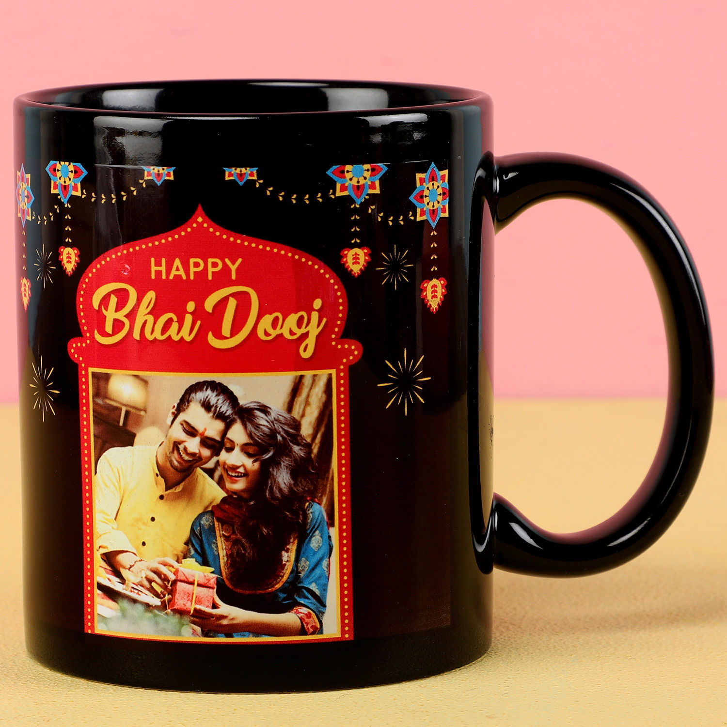 Personalised Bhai Dooj Wishes Black Mug Delivery in Singapore - FNP SG