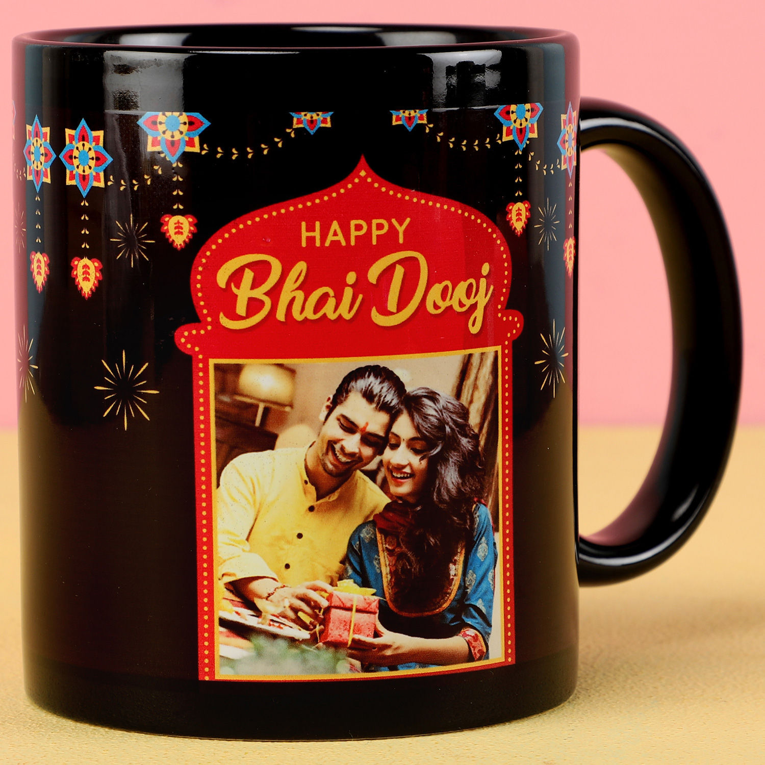 Personalised Bhai Dooj Wishes Black Mug Delivery in Singapore - FNP SG