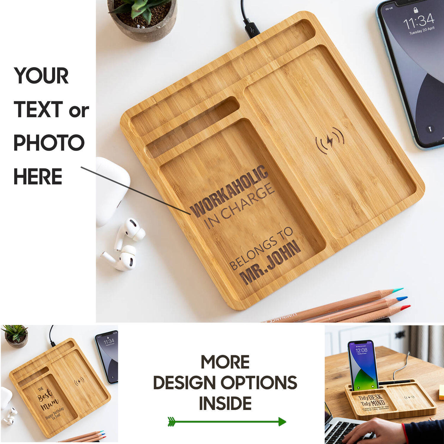 Personalized Bamboo Wireless Charger Docking Station Delivery in ...