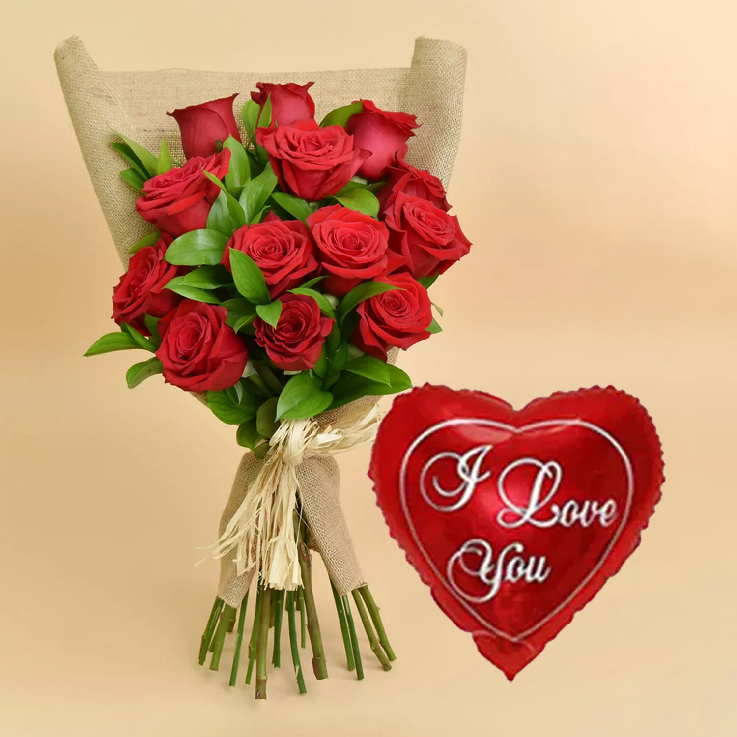 12 Red Roses Bouquet With I Love You Balloon Delivery in Singapore - FNP SG