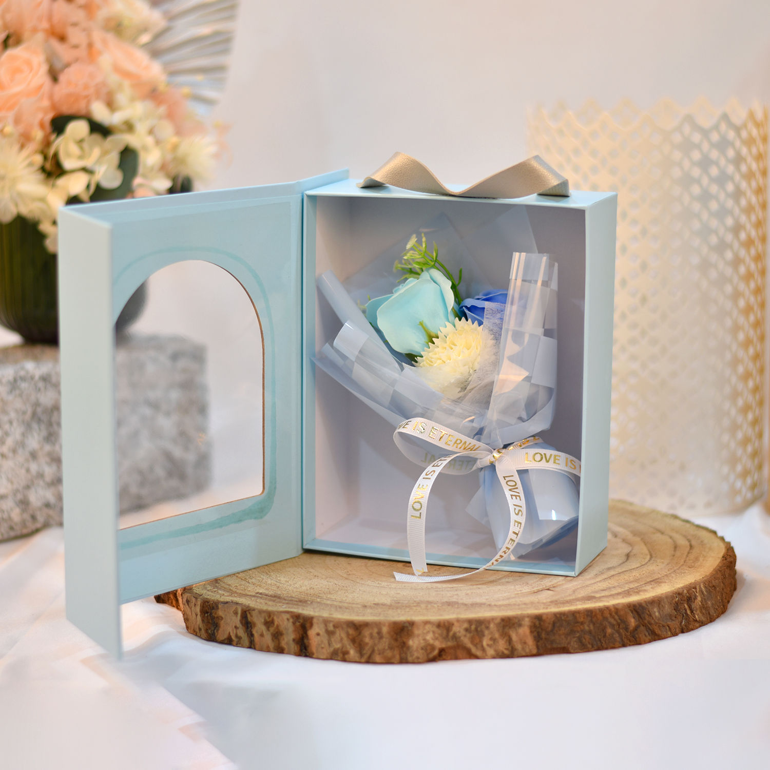 Blue Roses Soap Flower Bouquet with Blue Box Delivery in Singapore - FNP SG