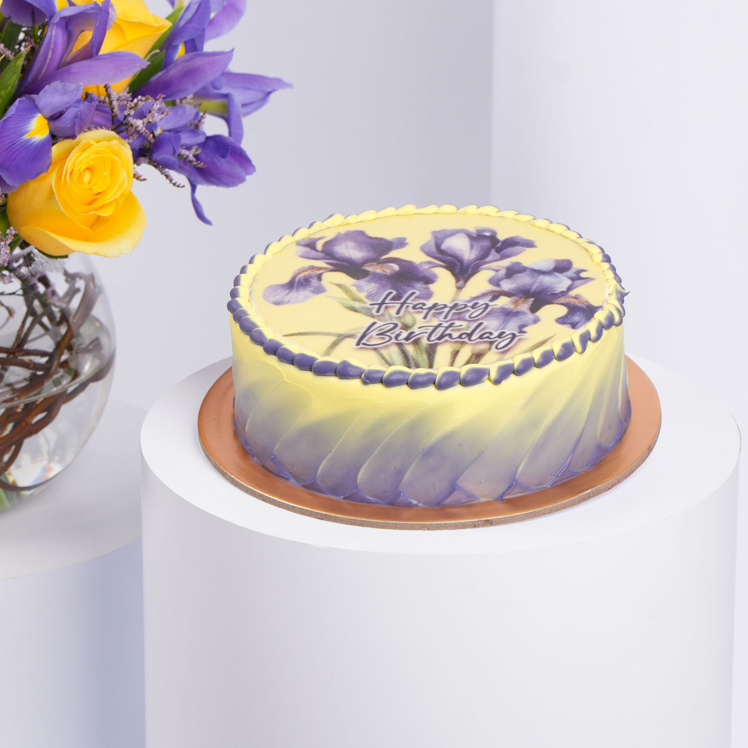 Iris Flower and Birthday Chocolate Cake Delivery in Singapore - FNP SG
