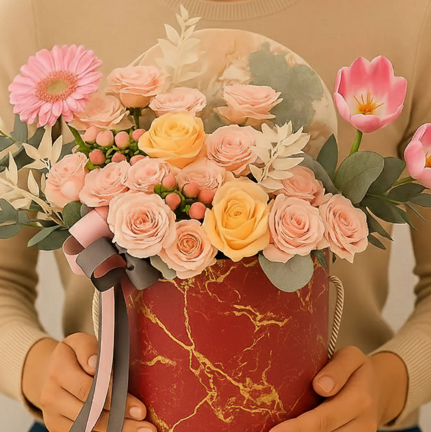 Tulips and Roses in Designer Box Delivery in Singapore - FNP SG