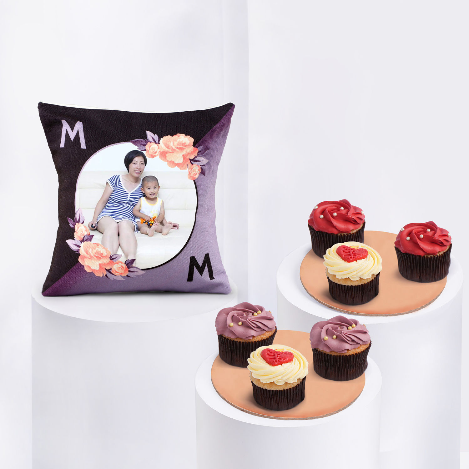 Personalised Mom Cushion with Cupcakes Delivery in Singapore - FNP SG