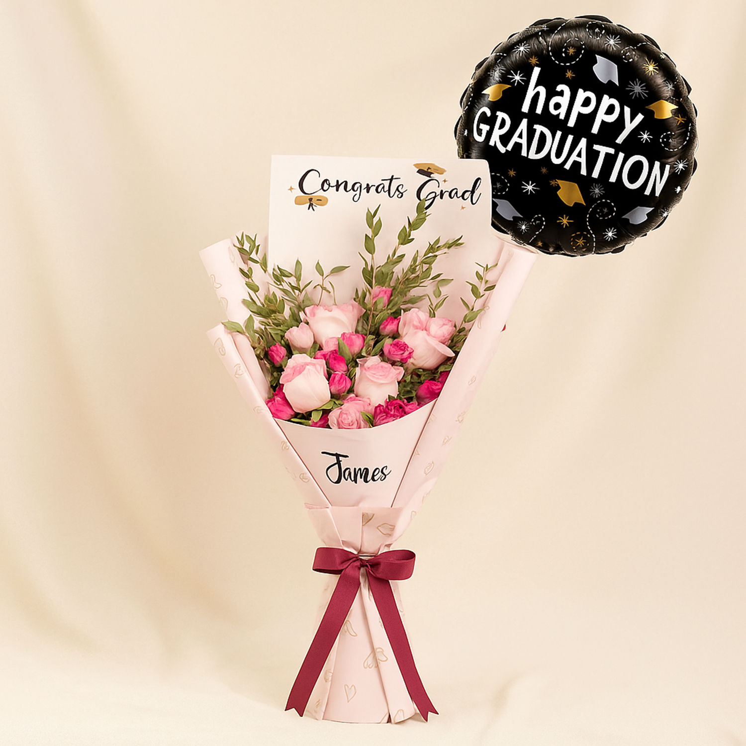 Congrats Grad Roses Bouquet with Balloon Delivery in Singapore - FNP SG
