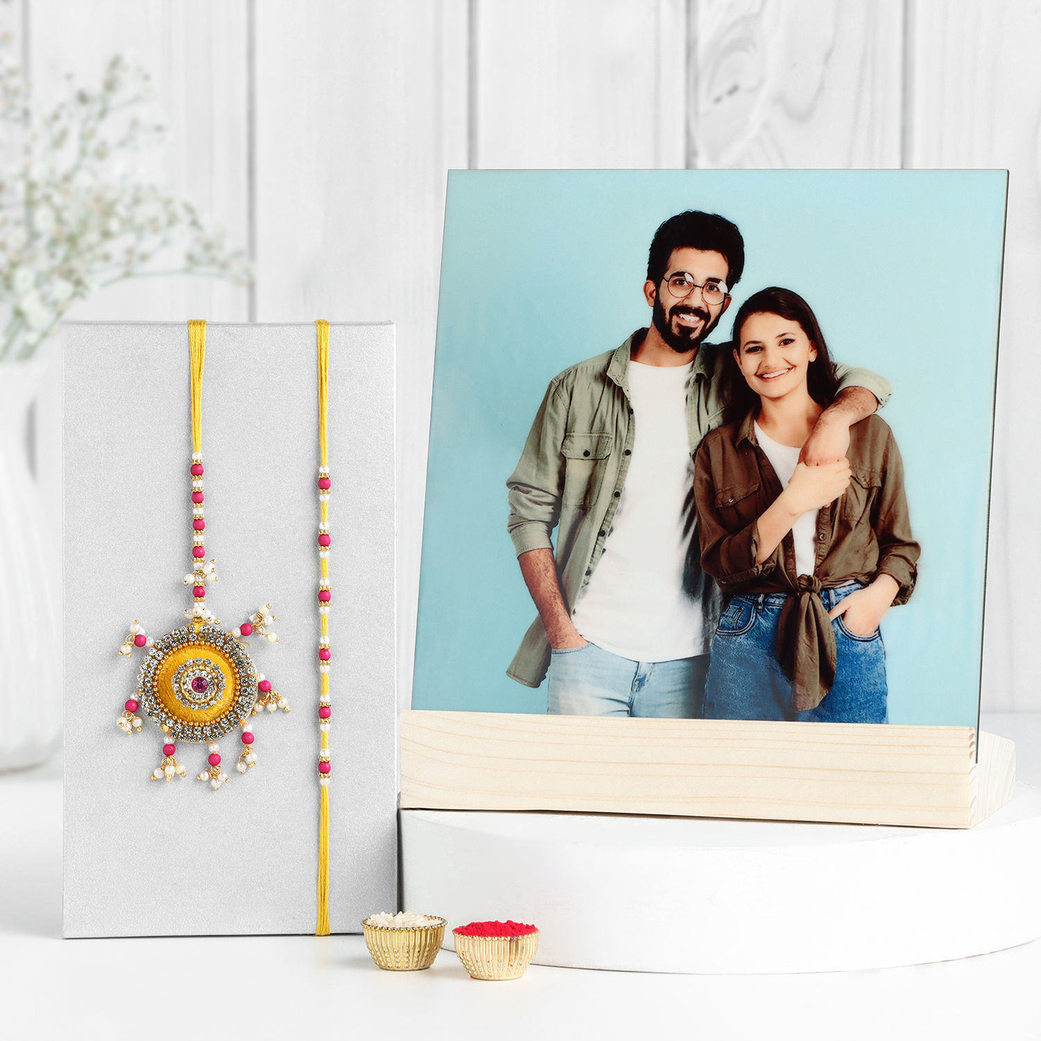 Beaded Elegance Lumba Rakhi N Frame Set Delivery in Singapore - FNP SG