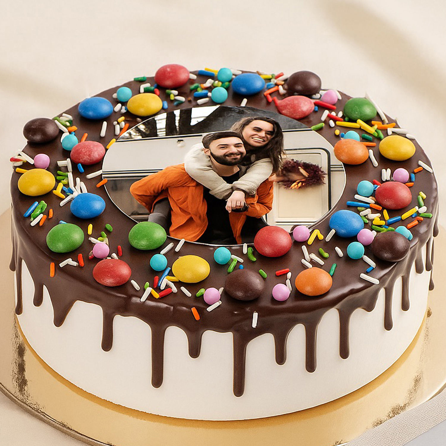 Chocolate Drip Mnm Photo Cake 6 Inches For Anniversary Delivery in ...