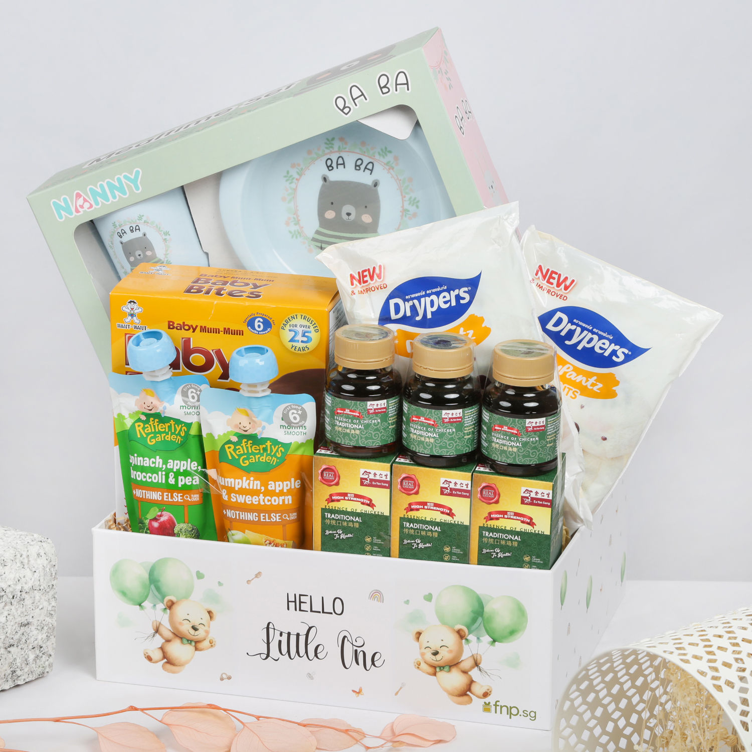 Wooden Tray Basket Baby Care Hamper Delivery in Singapore - FNP SG