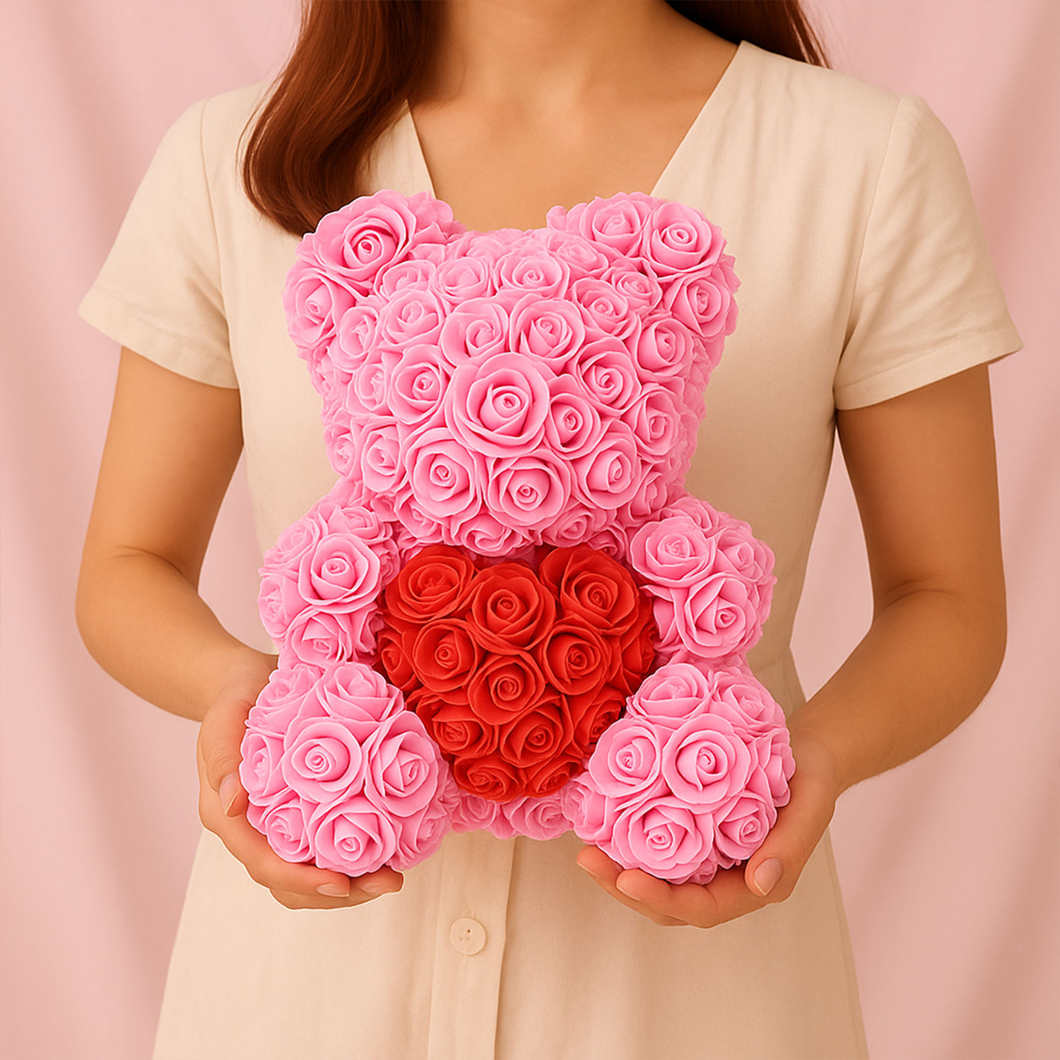 Cuddles Artificial Pink Roses teddy Delivery in Singapore - FNP SG