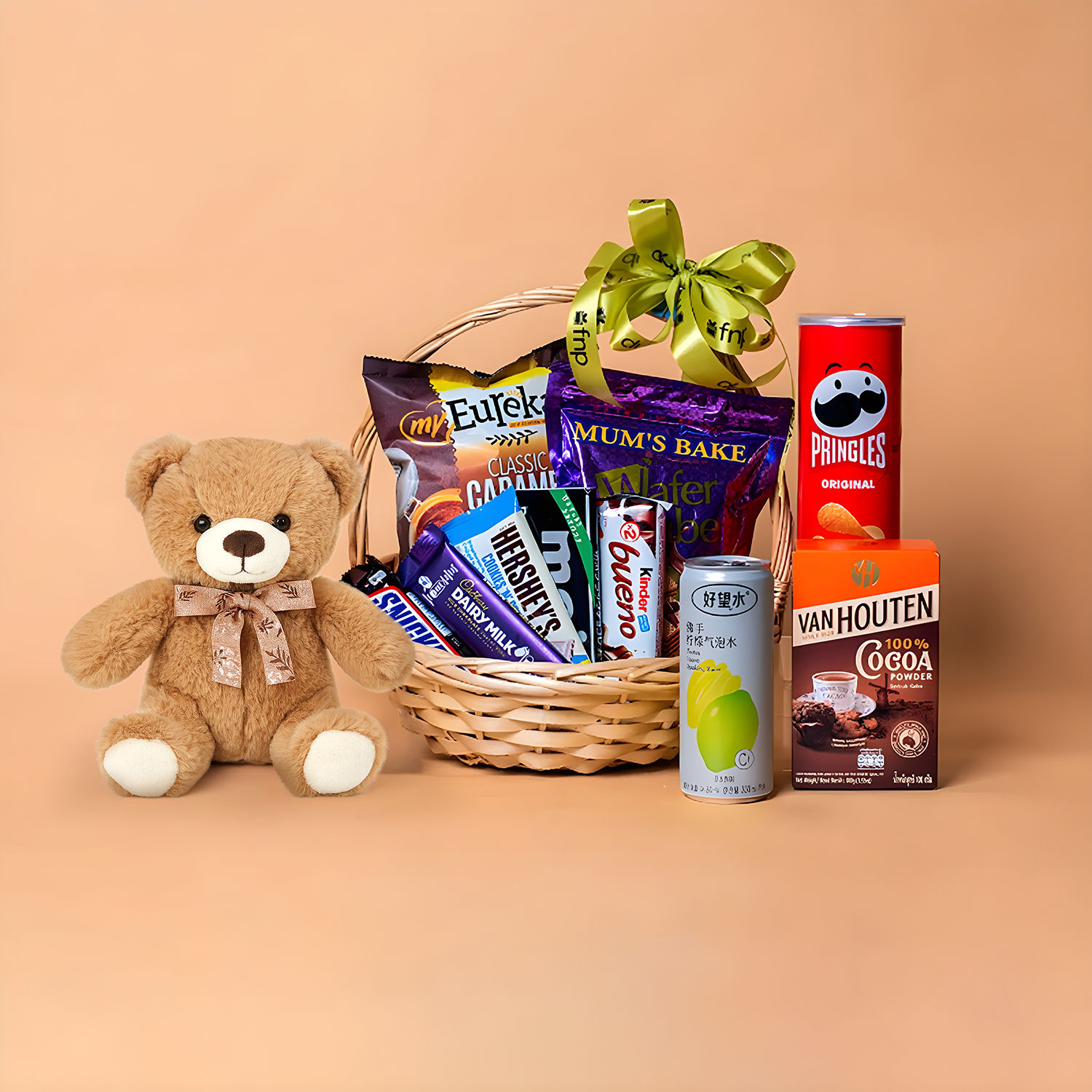 Exotic Chocolates Brown Willow Basket With Teddy Delivery in Singapore ...