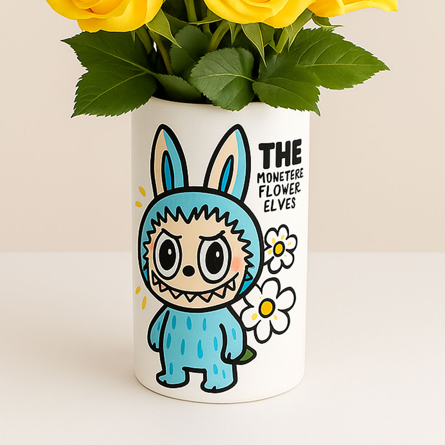 Labubu Theme Yellow Roses Vase Delivery in Singapore - FNP SG