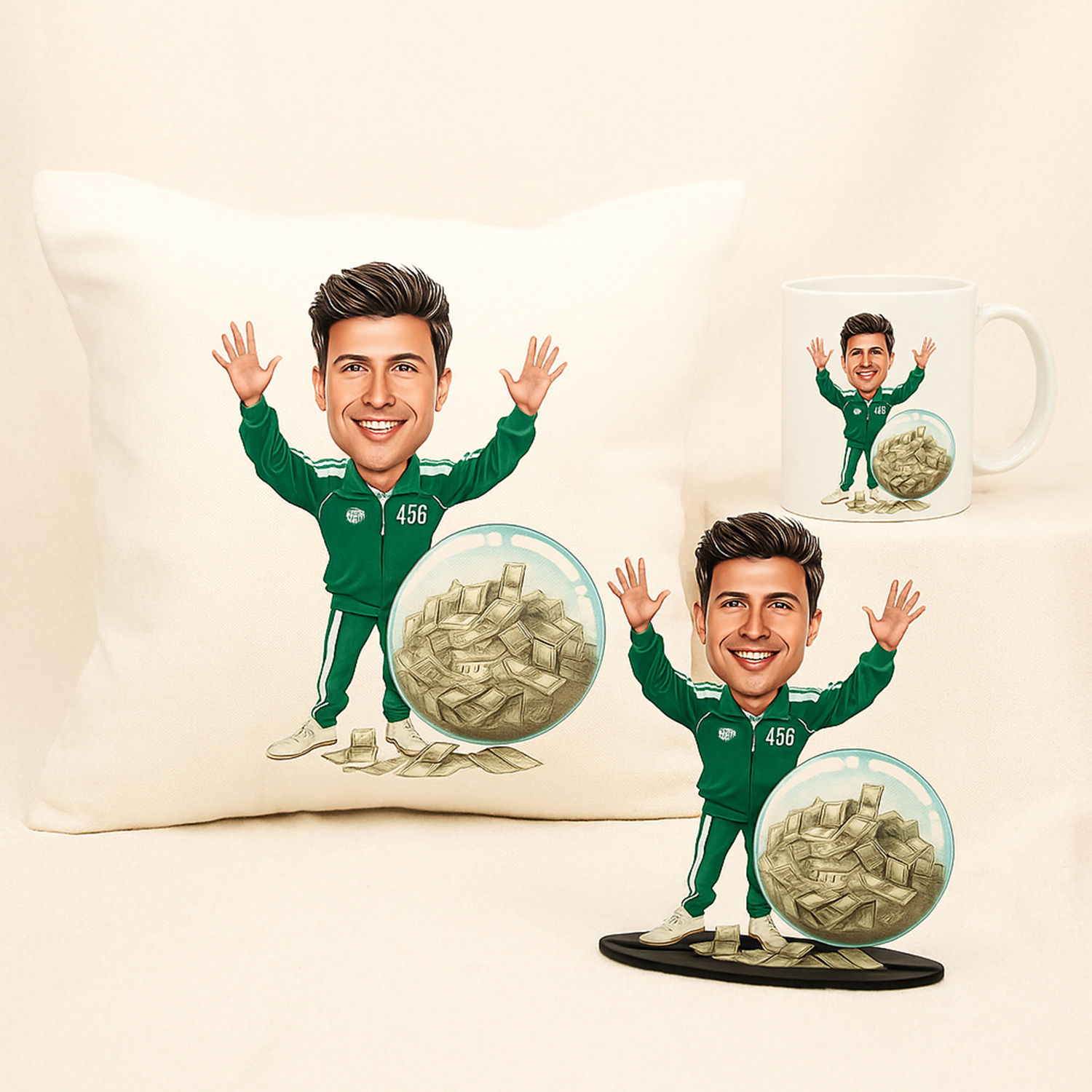 Personalised Caricature Style Green Tracksuit No. 456 Gift Set Delivery ...
