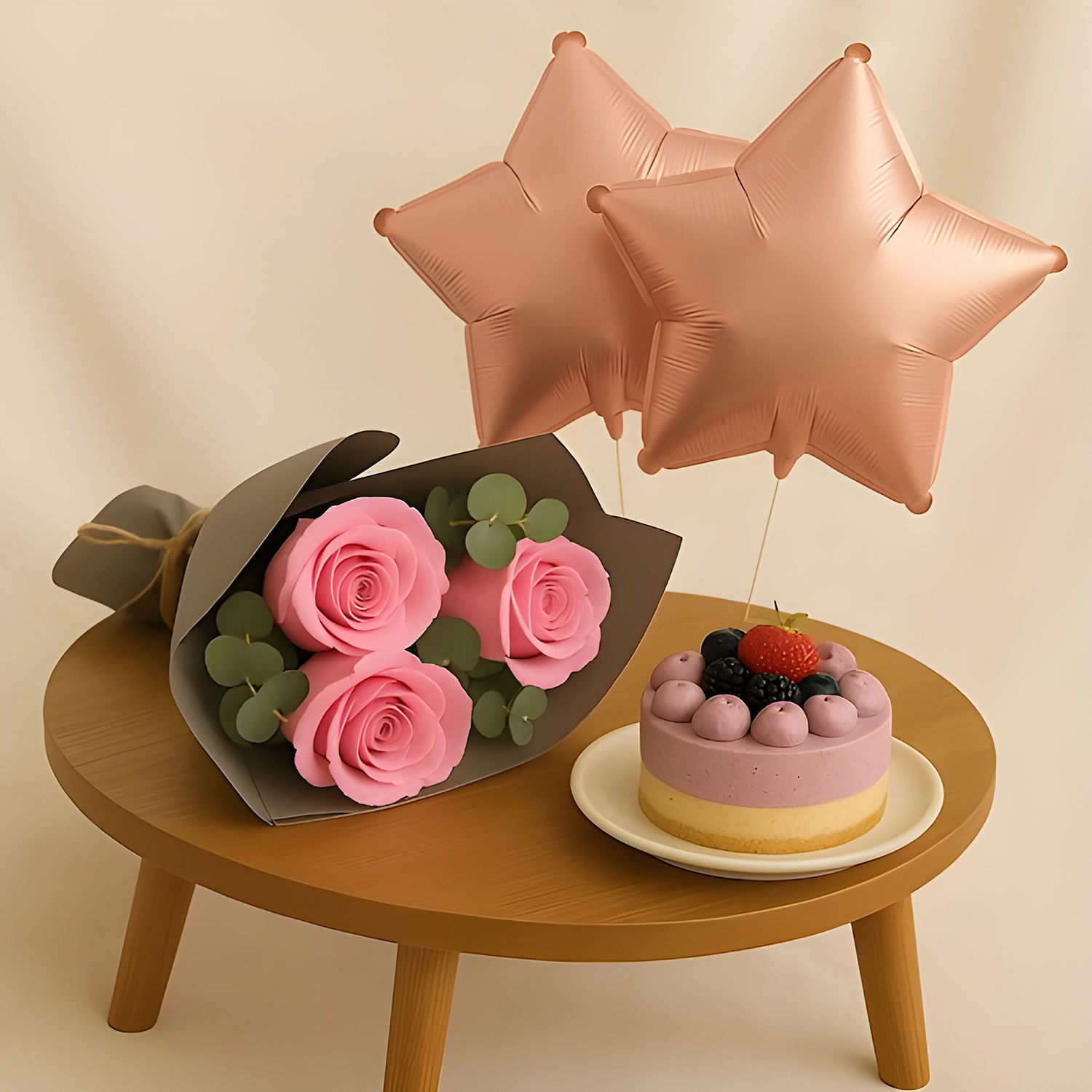 Roses Mini Cake and Star Balloons Bundle Gift Delivery in Singapore ...