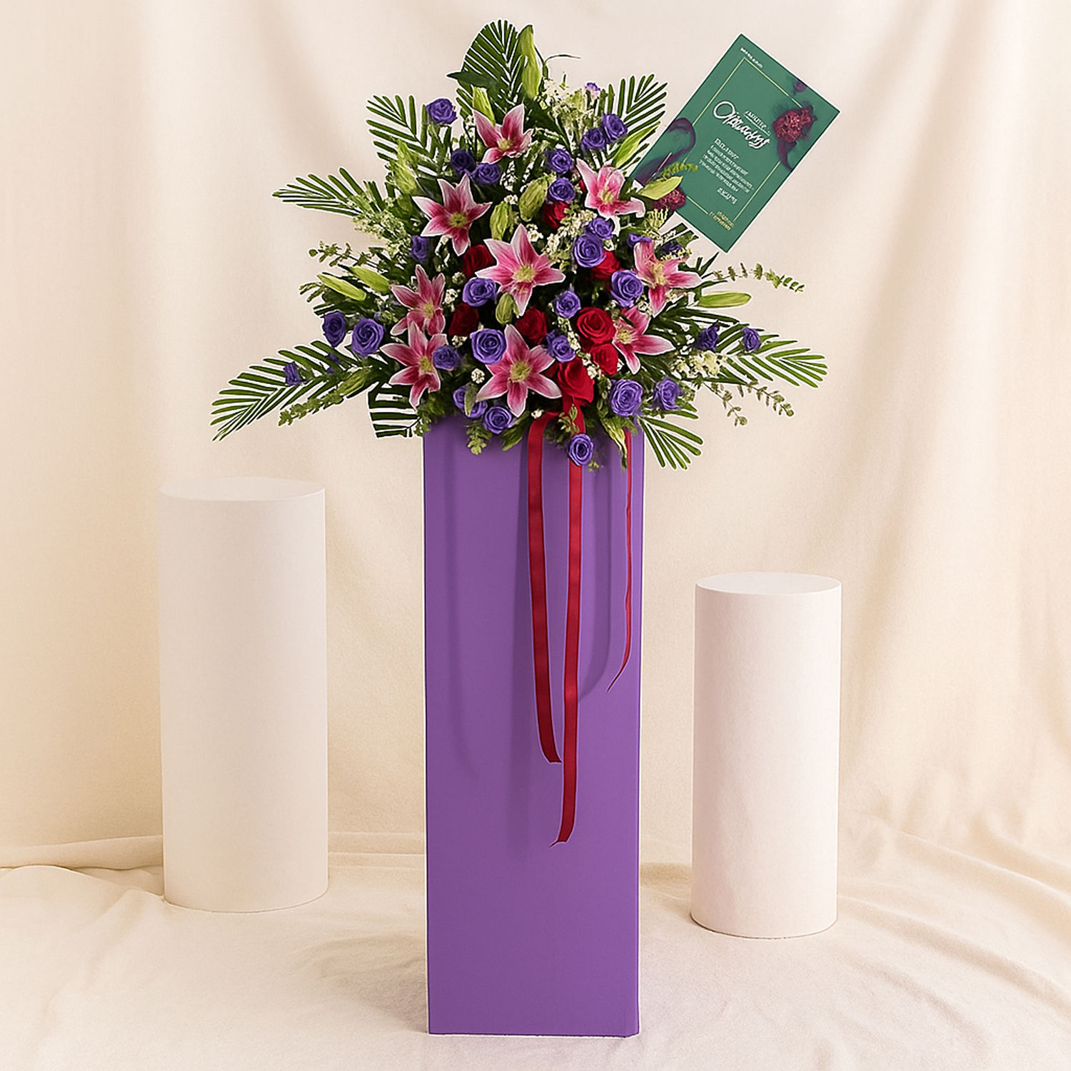 Blissful Mixed Flowers Purple Cardboard Stand Delivery in Singapore ...