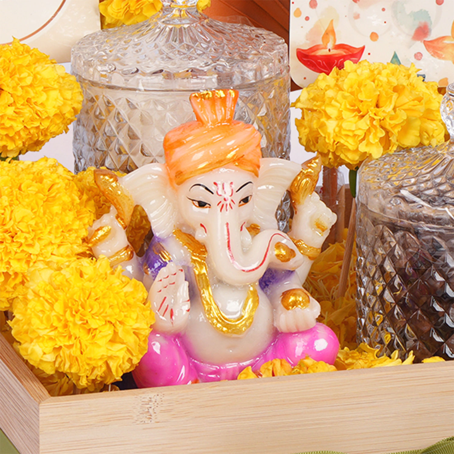 Ganesh Blessings Festive Gift Hamper with Dry Fruits & Flower Delivery ...