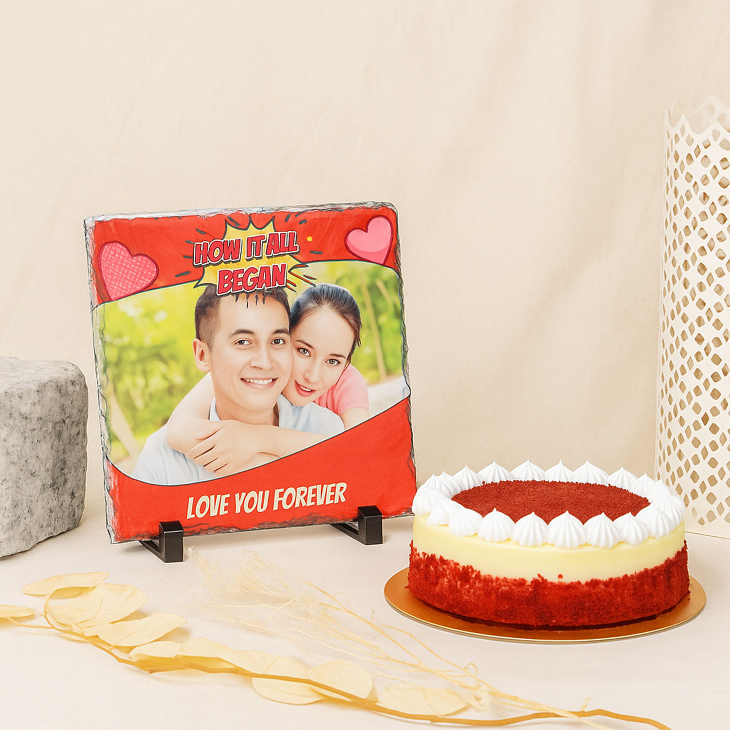 Moments of Love Frame and Red velvet Cake Delivery in Singapore - FNP SG