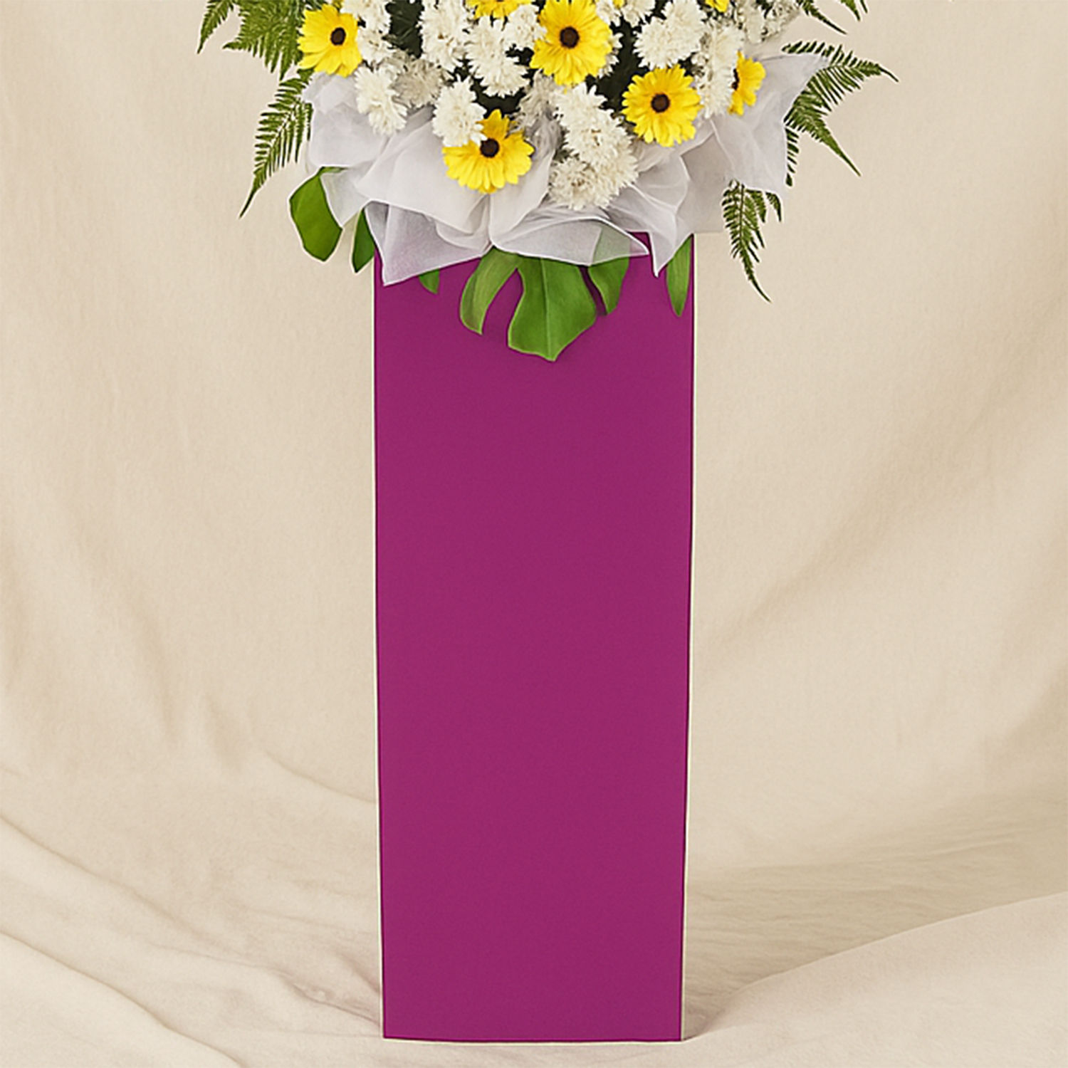 Yellow Gerberas White Pom In Beautiful Pink Stand Delivery in Singapore ...