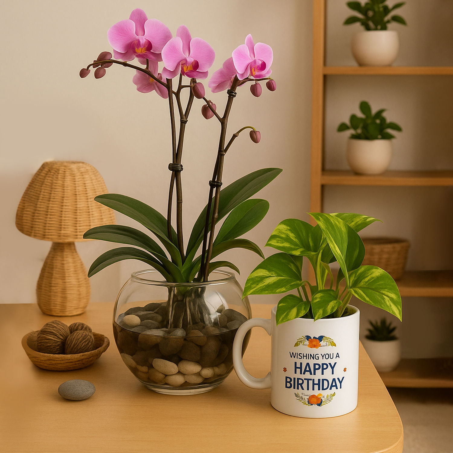 Birthday Bundle with Orchid and Money Plant Delivery in Singapore - FNP SG