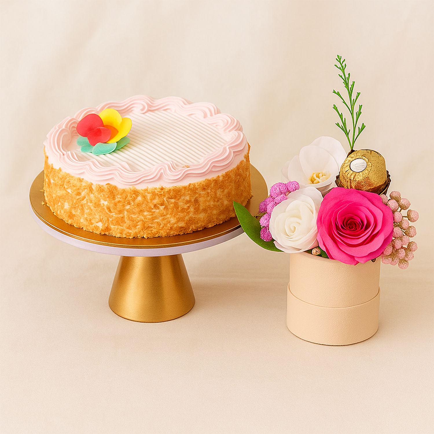 Pink Roses Box With Butter Sponge Cake Delivery in Singapore - FNP SG