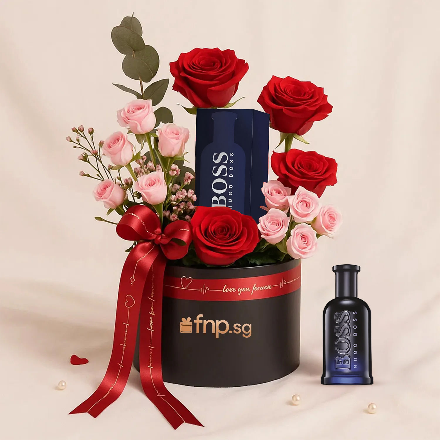 Love You Forever Rose Box with Hugo Boss Bottled Night EDT Delivery in ...