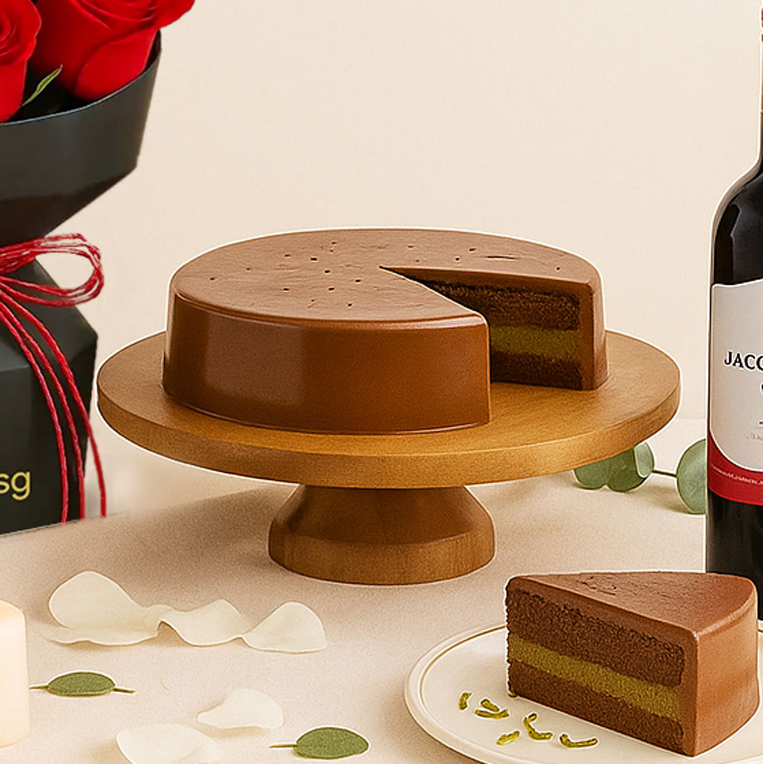 Celebration Gift Set - Roses Cake and Wine Delivery in Singapore - FNP SG