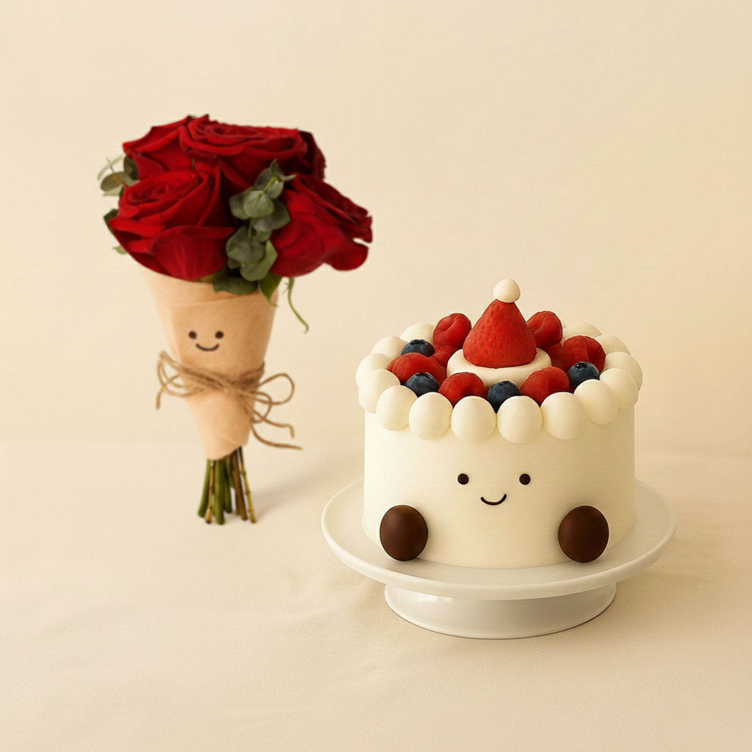 Smiley Mini Jelly Cat Red Roses Bouquet and Cake Delivery in Singapore ...
