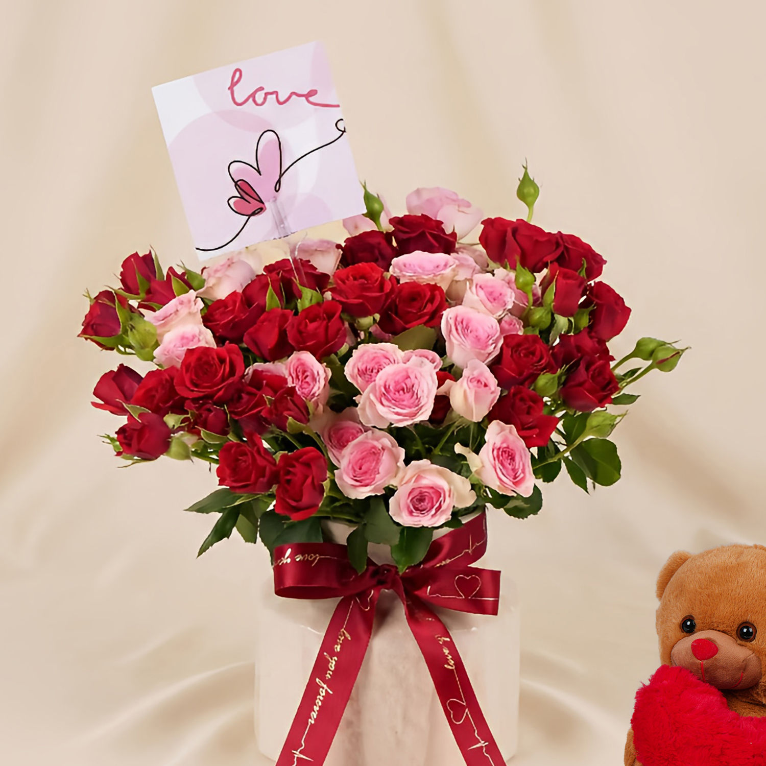 Spray Roses in Premium Ceramic Vase and Teddy Bear Delivery in ...
