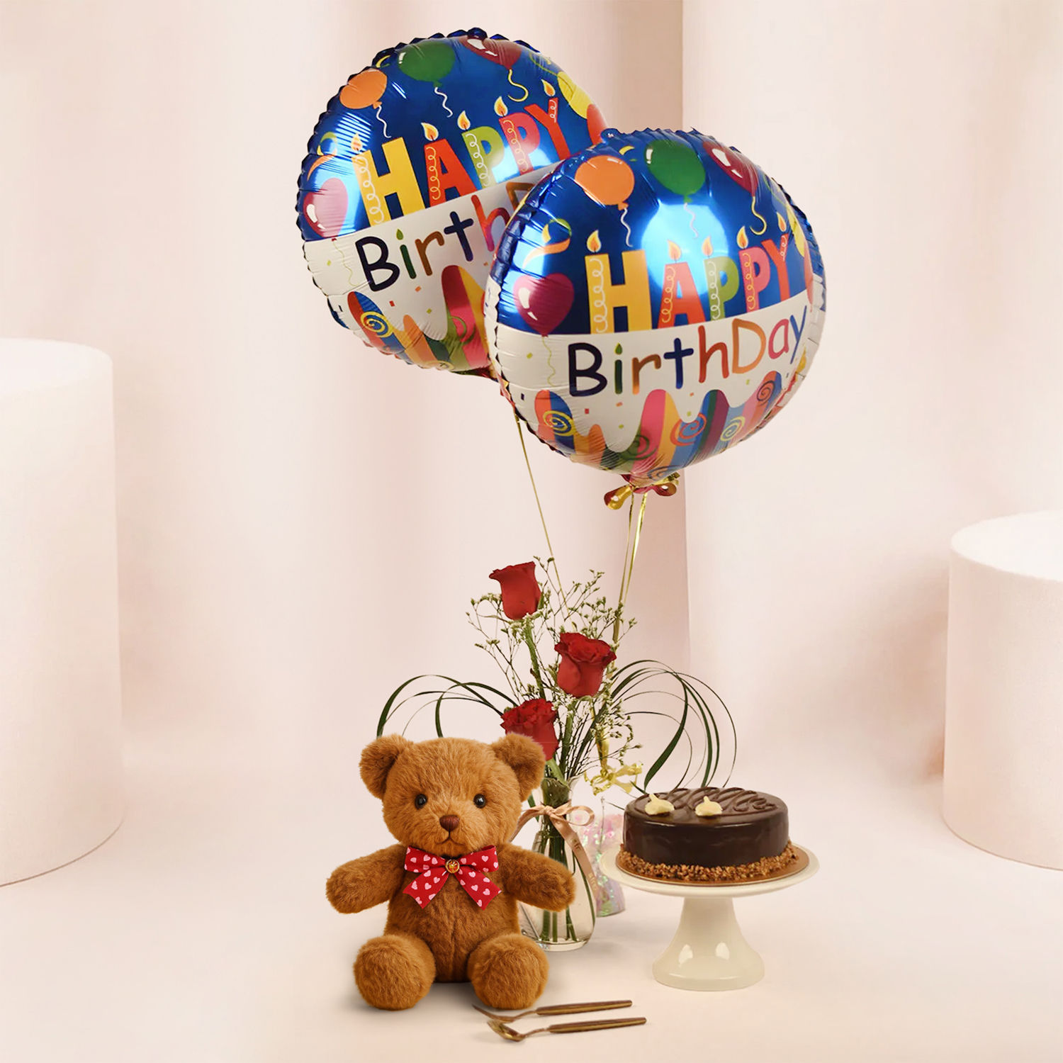 Birthday Surprise Combo with Roses, Cake, Teddy & Balloons Delivery in ...