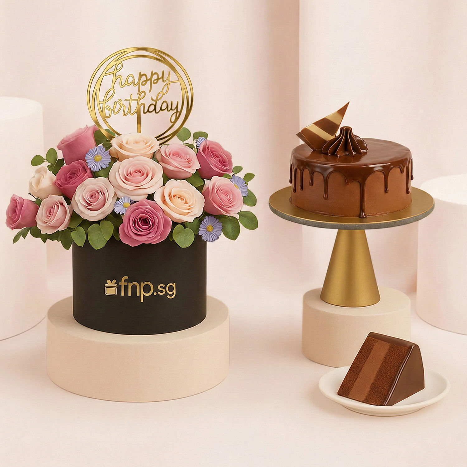 Birthday Flowers Box and Chocolate Cake Bundle Delivery in Singapore ...
